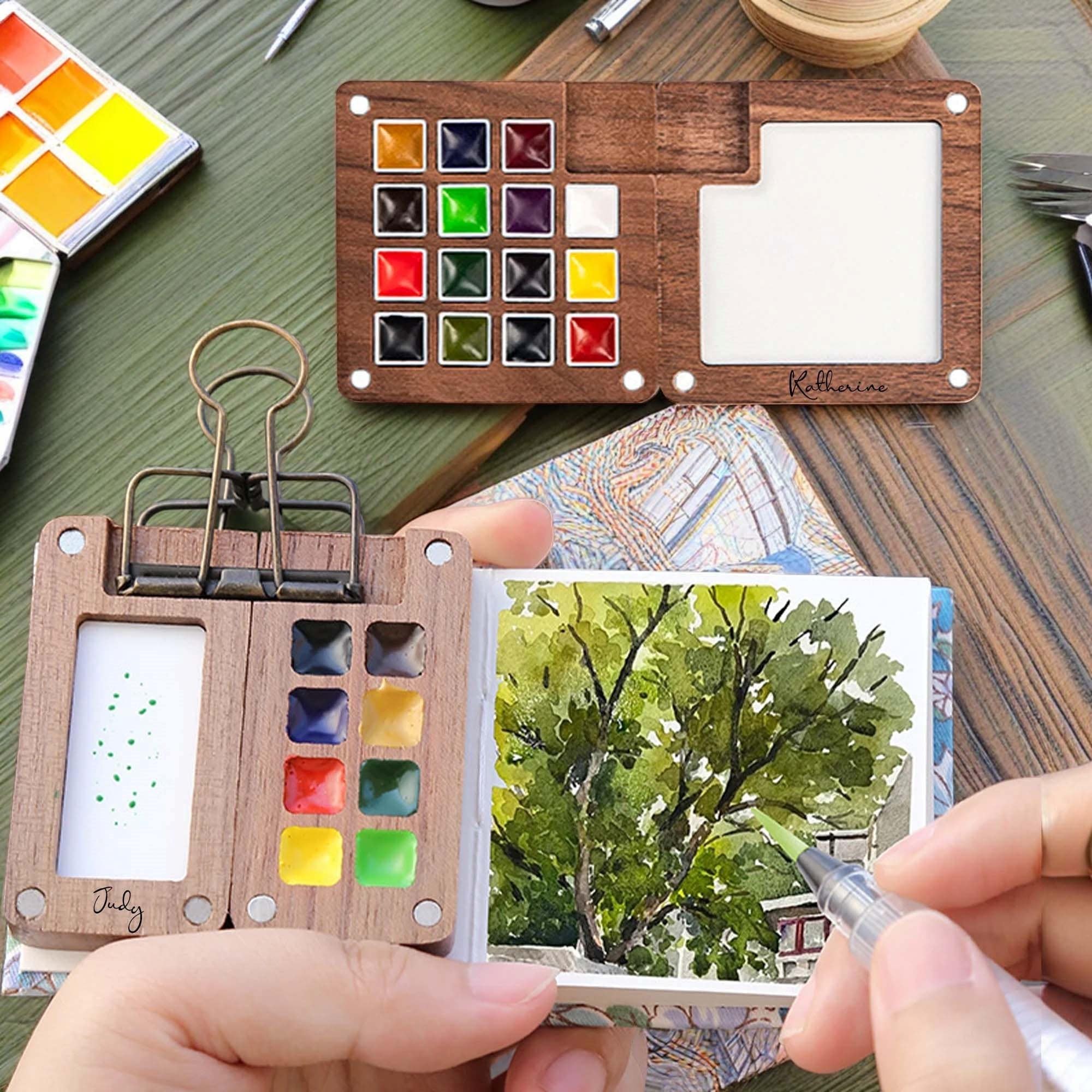 Personalized Portable Palette, Watercolor Palette, Wooden Watercolor ...