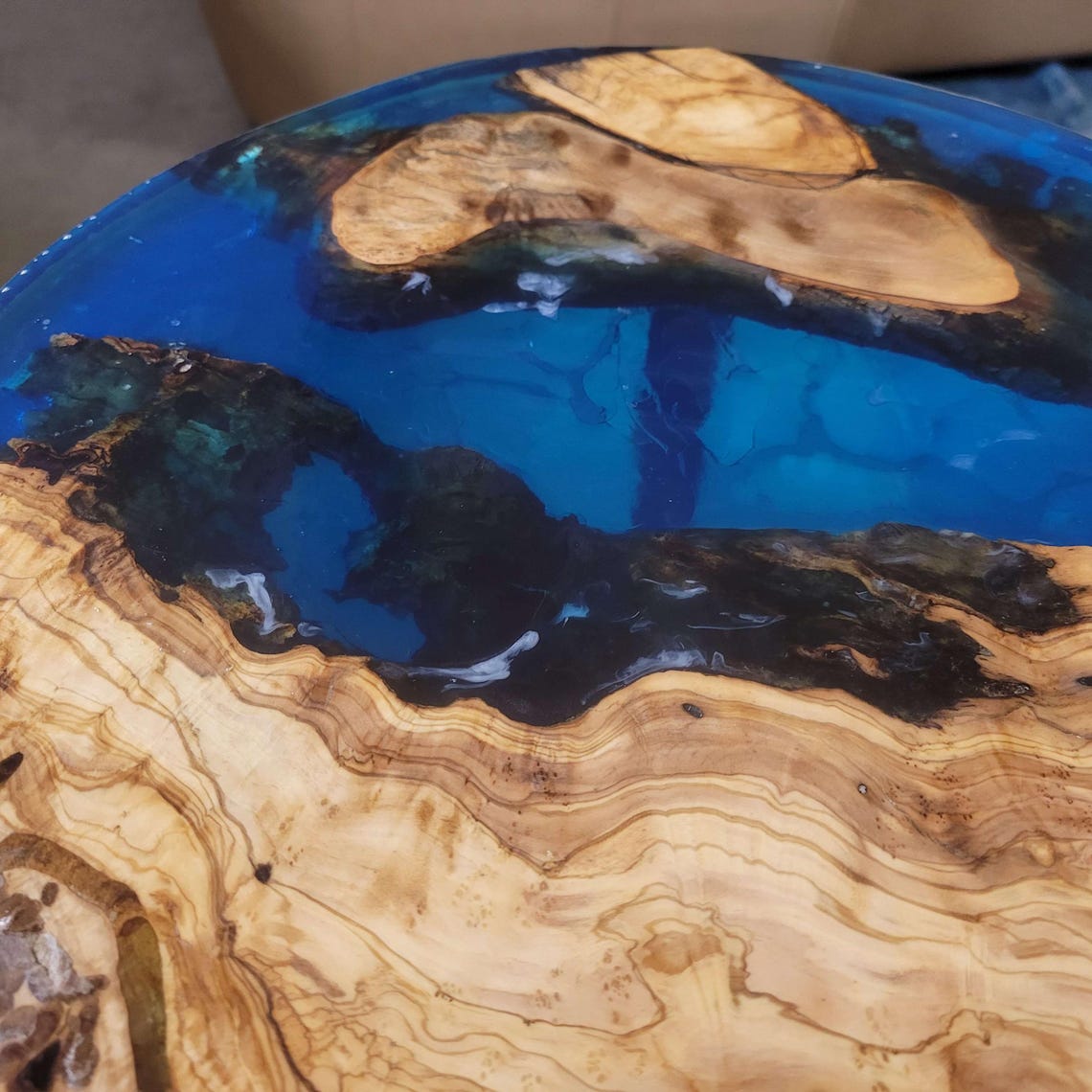 Olive Wood Ocean Epoxy End Table 16"l X 16"w X 30"h W/ Steel Legs - Etsy