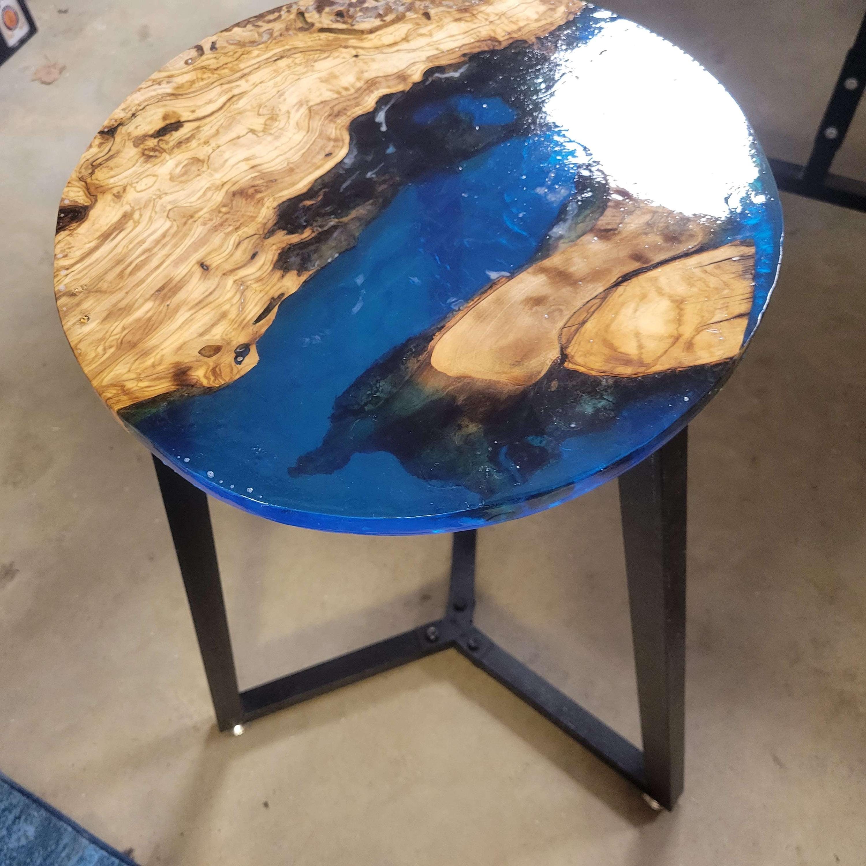 Olive Wood Ocean Epoxy End Table 16"l X 16"w X 30"h W/ Steel Legs - Etsy