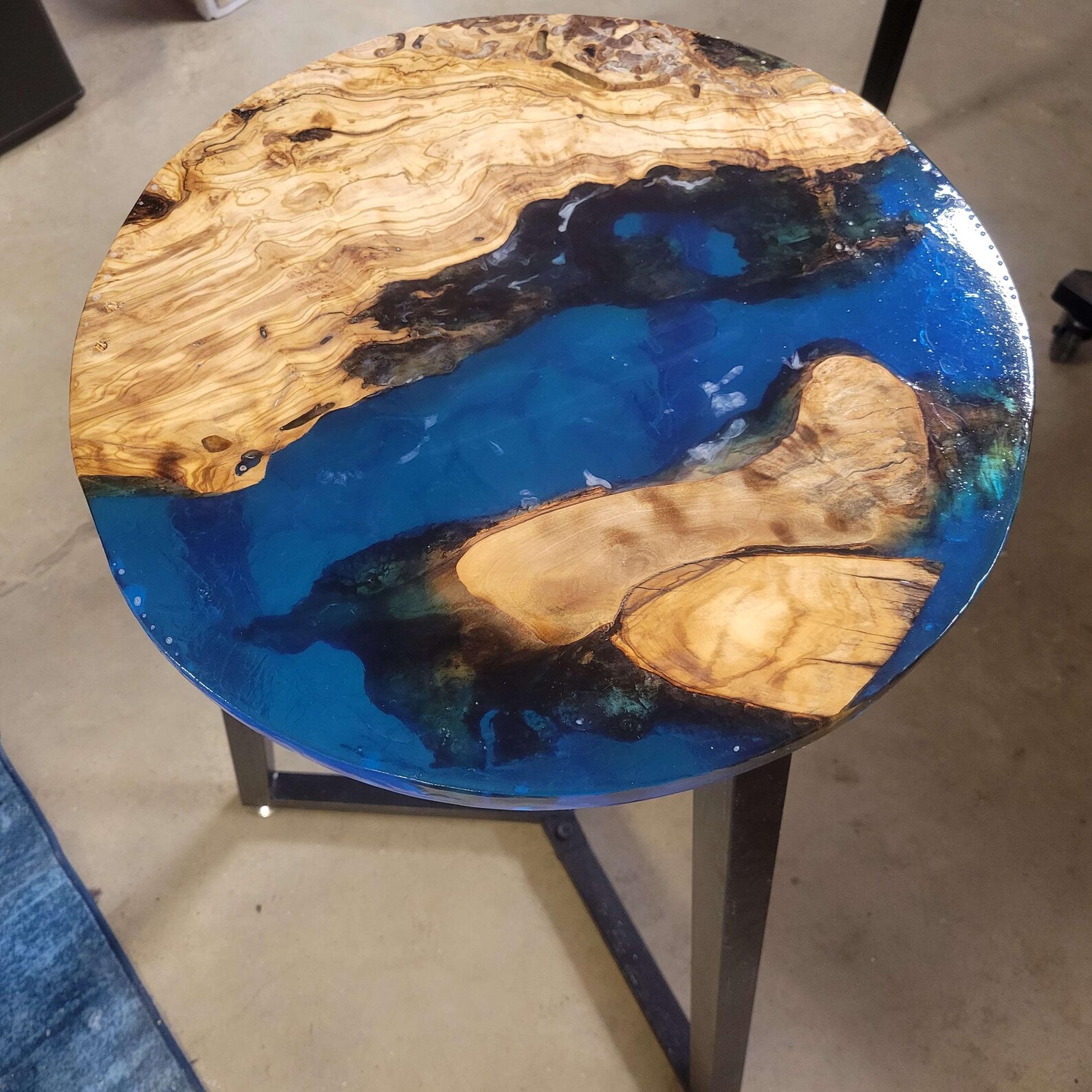 Olive Wood Ocean Epoxy End Table 16"l X 16"w X 30"h W/ Steel Legs - Etsy