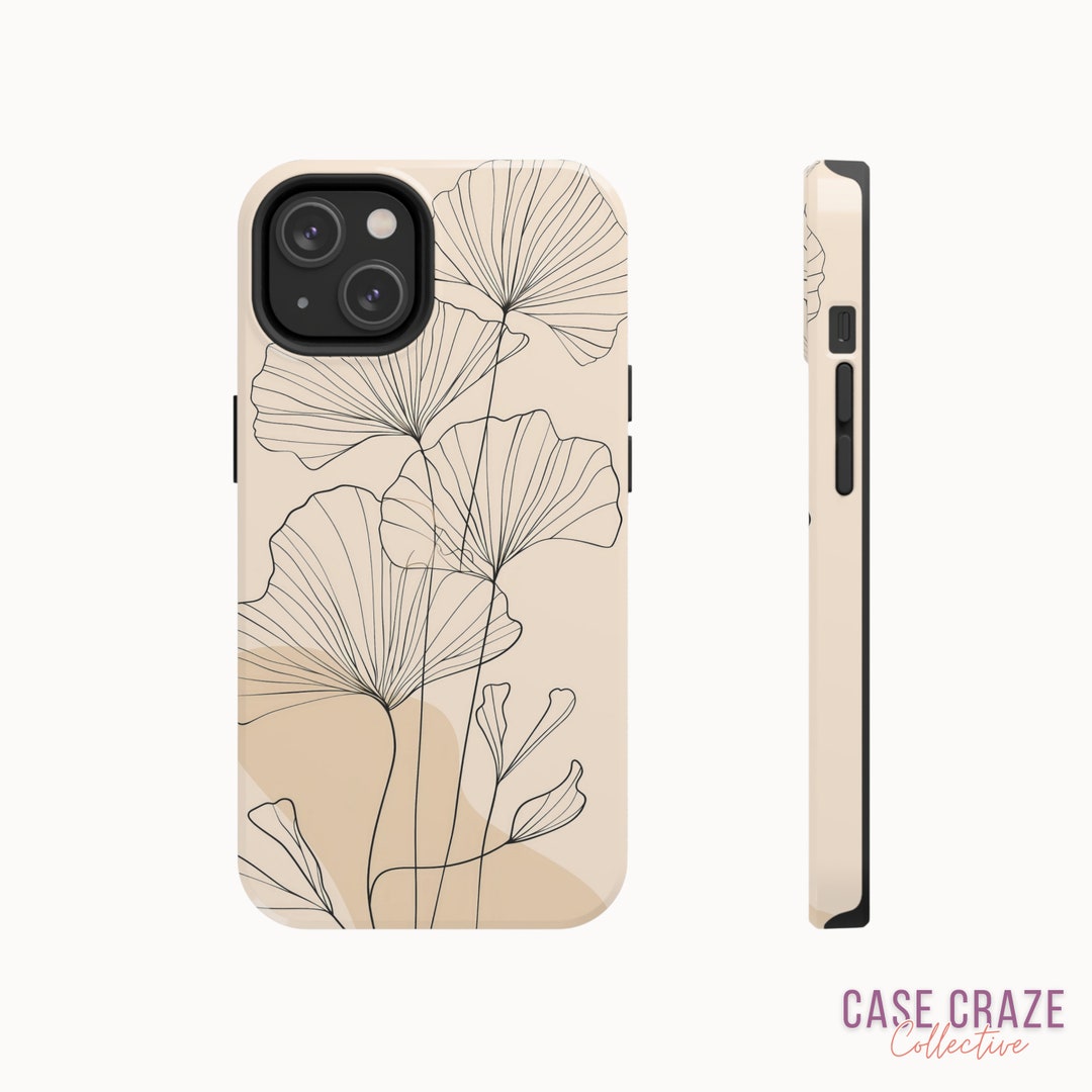Minimalist Ginkgo Leaves Beige Phone Case - Delicate Sketch Line Art ...