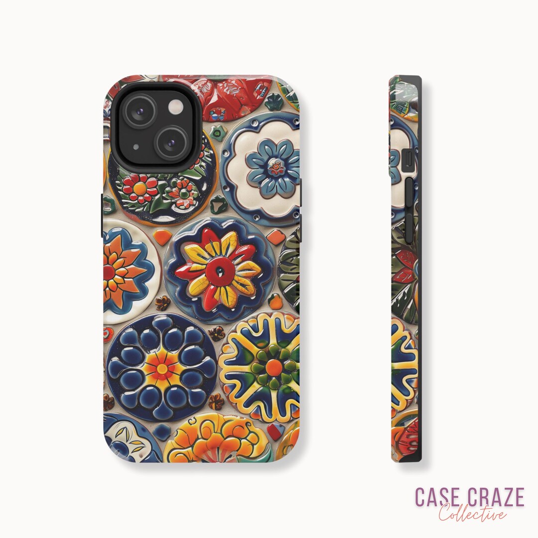 Talavera Pottery Mosaic Phone Case, Colorful Mexican Tile Inspired Folk ...