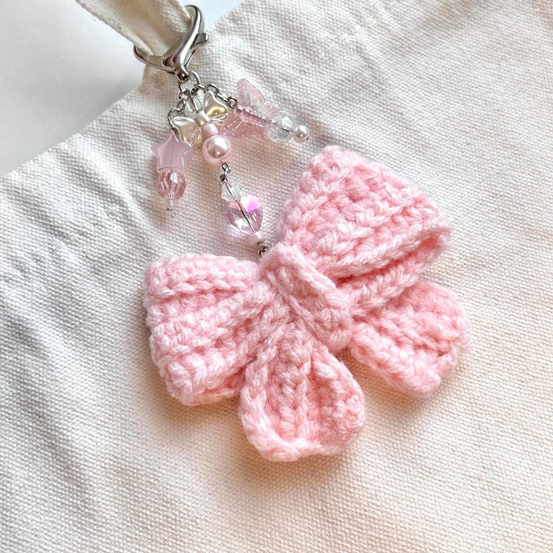 Pink Handmade Crochet Charm Bow Keychain. Coquette Keychain. - Etsy