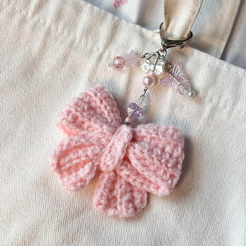 Pink Handmade Crochet Charm Bow Keychain. Coquette Keychain. - Etsy