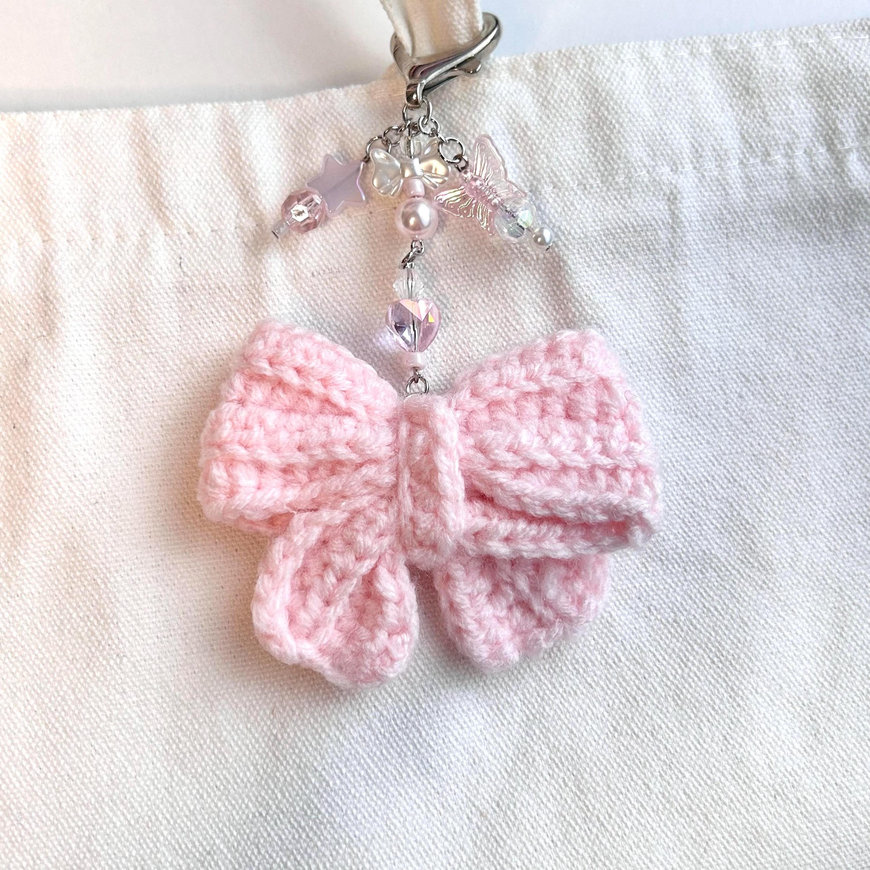 Pink Handmade Crochet Charm Bow Keychain. Coquette Keychain. - Etsy