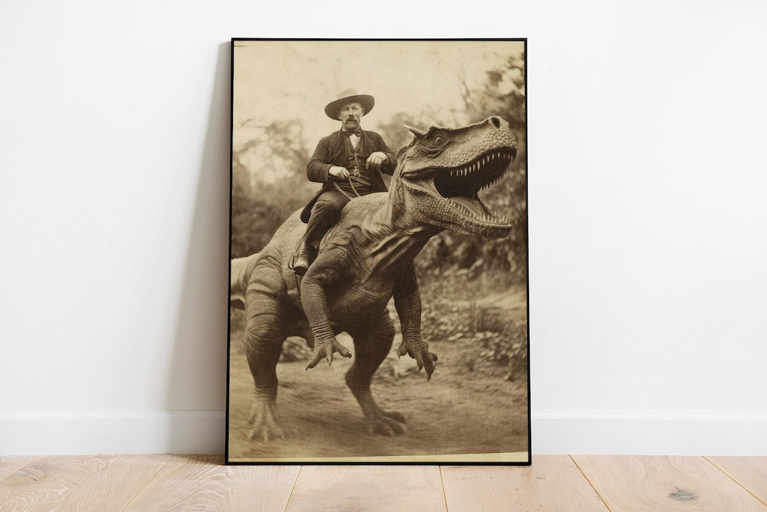 Old West Reptile Art, Prehistoric Cowboys Wall Art, Antique Dinosaur ...