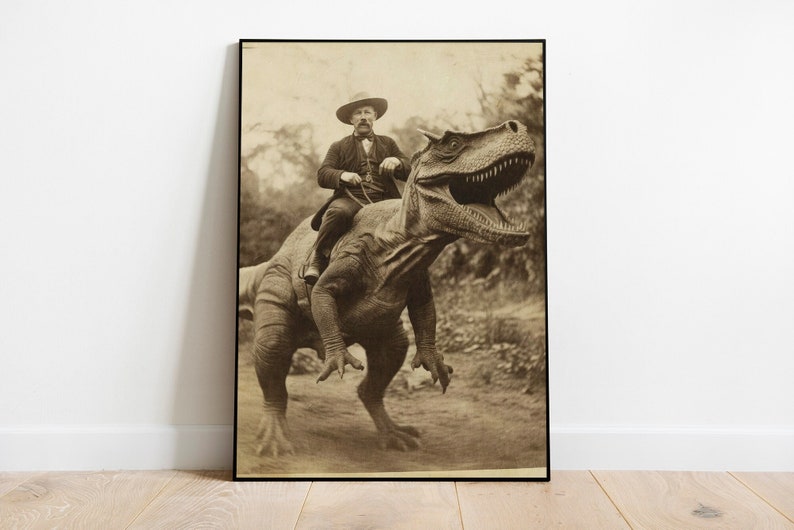 Old West Reptile Art, Prehistoric Cowboys Wall Art, Antique Dinosaur ...