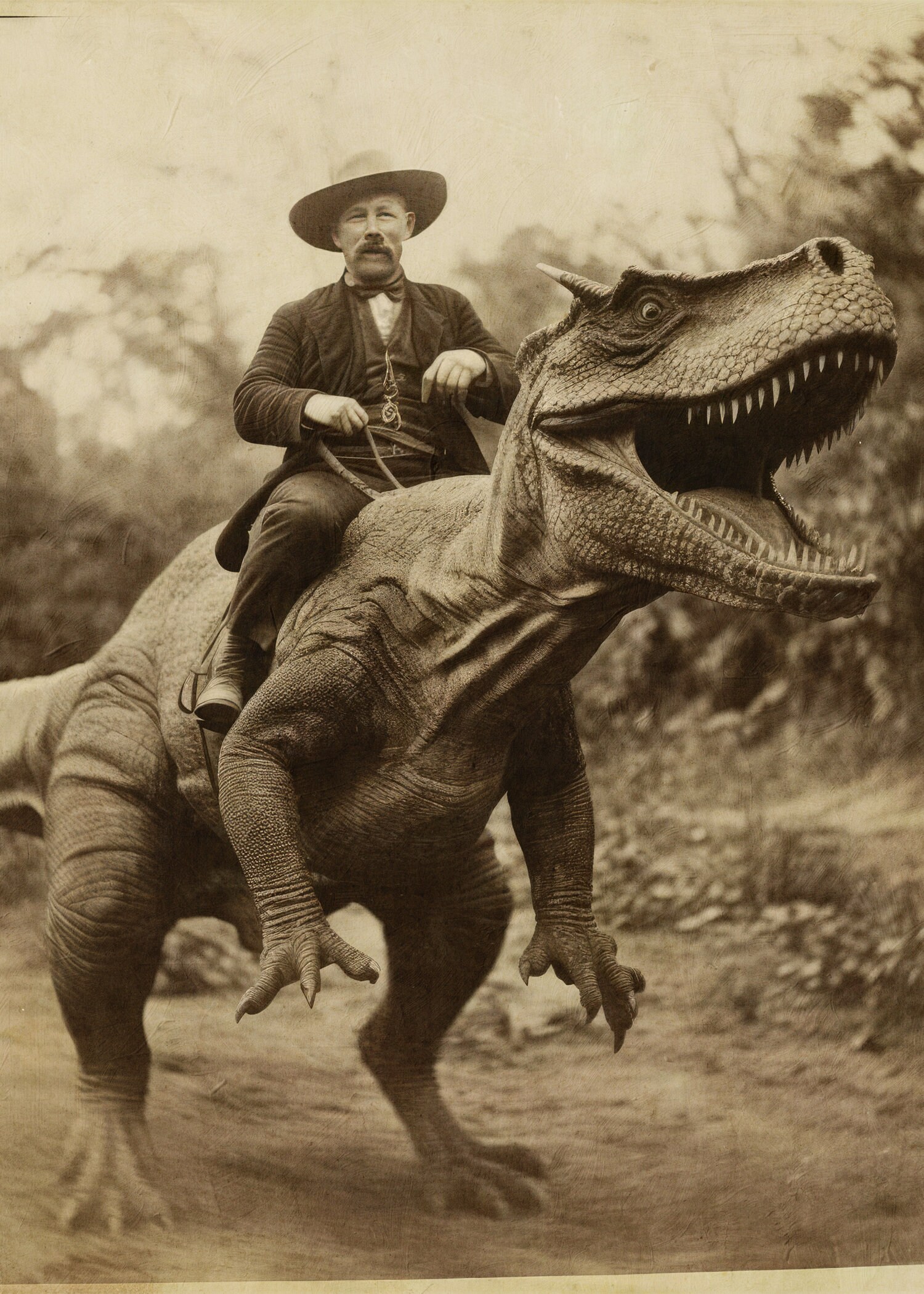 Old West Reptile Art, Prehistoric Cowboys Wall Art, Antique Dinosaur ...