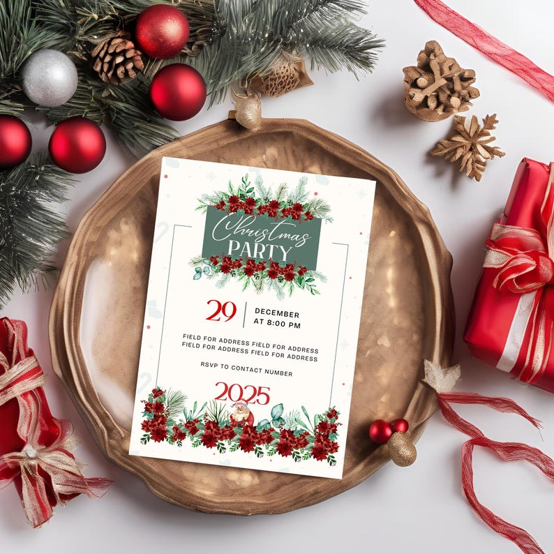 Editable Christmas Invitation , Canva Template, Customizable, Editable ...