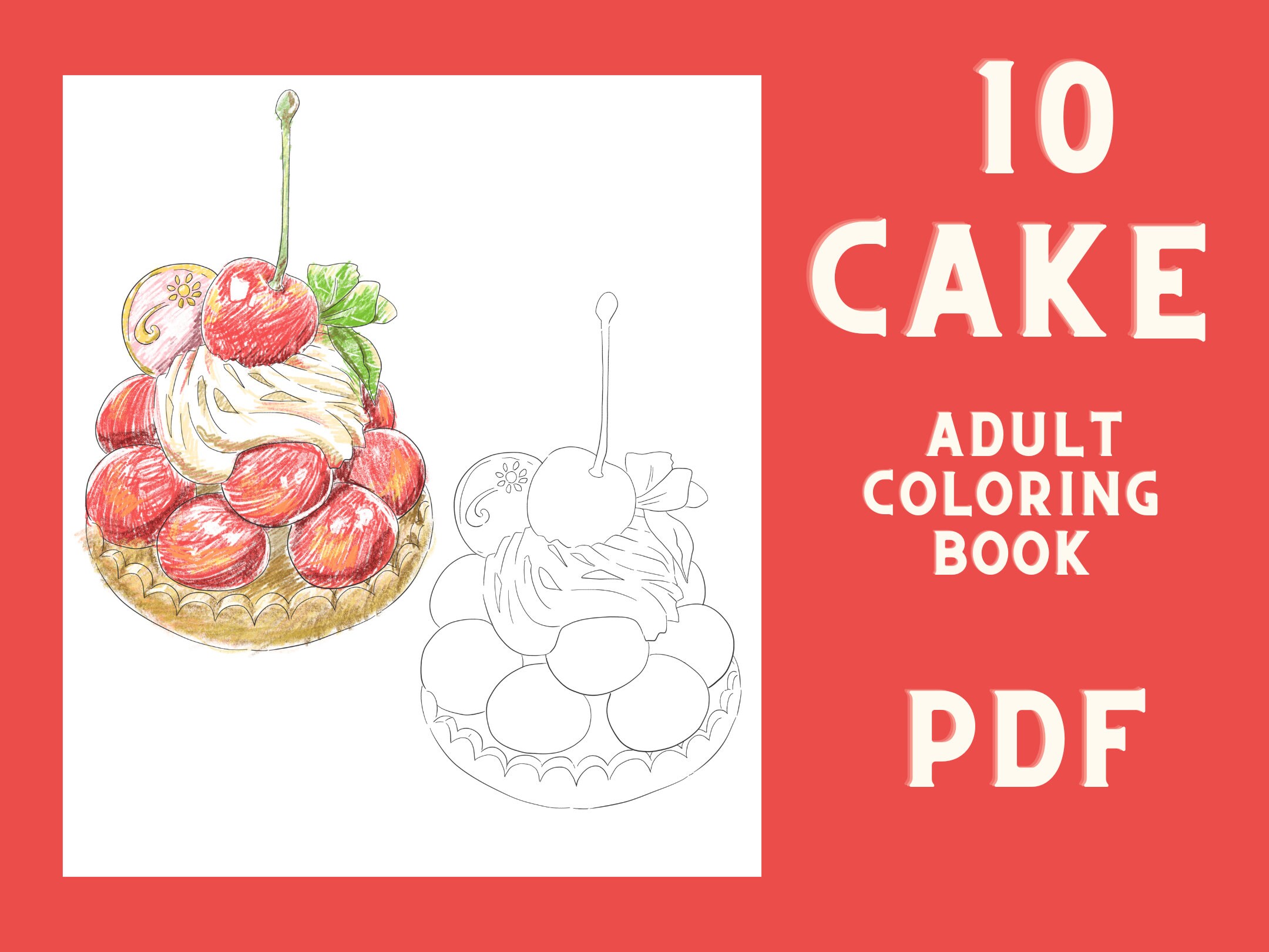 10cakes Coloring Page, Cakes Coloring Book, Desserts Coloring Book ...