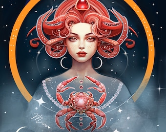 Cancer Zodiac Goddess Fine Art Print Astrology Celestial Dark Art ...