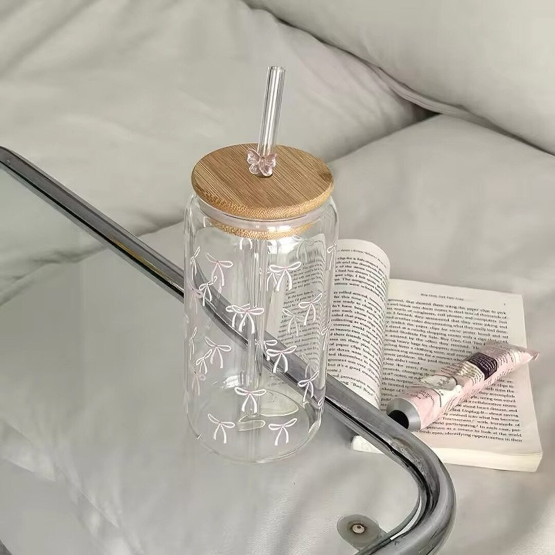 Coquette Glass Cup With Bamboo Lid & Straw - Etsy