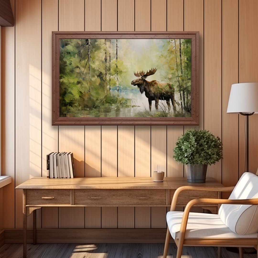 Springtime Majesty: Impressionist Moose in Lush Forest - Rustic ...