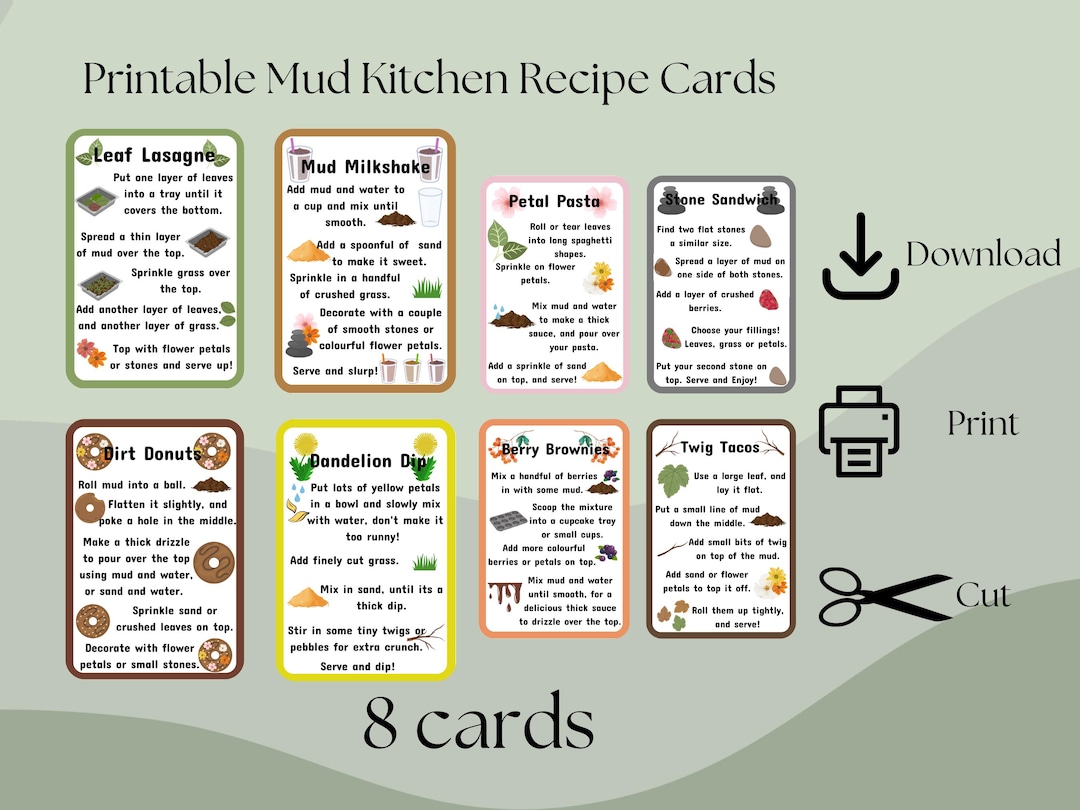 8 Mud Kitchen Recipe Cards – Outdoor Play Printables for Kids | Pretend ...