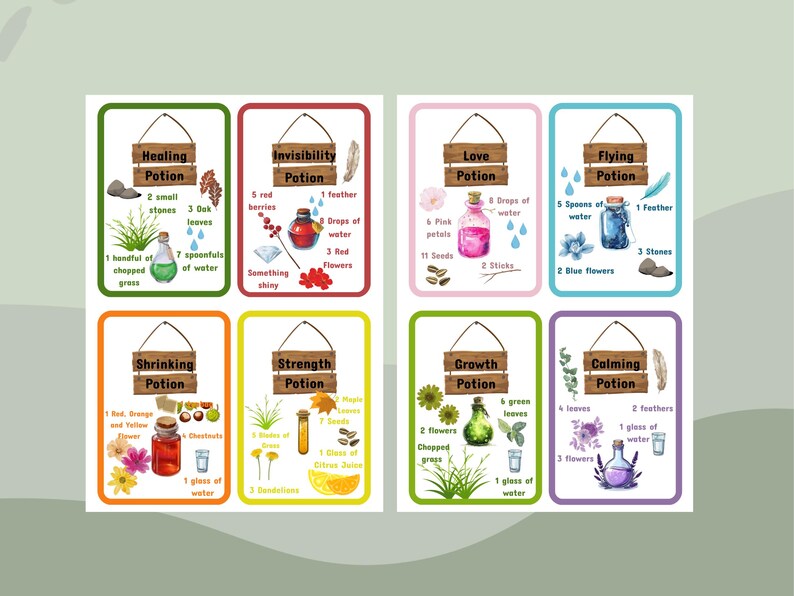 Mud Kitchen Potions Recipe Cards, Printable Nature Play Learning ...
