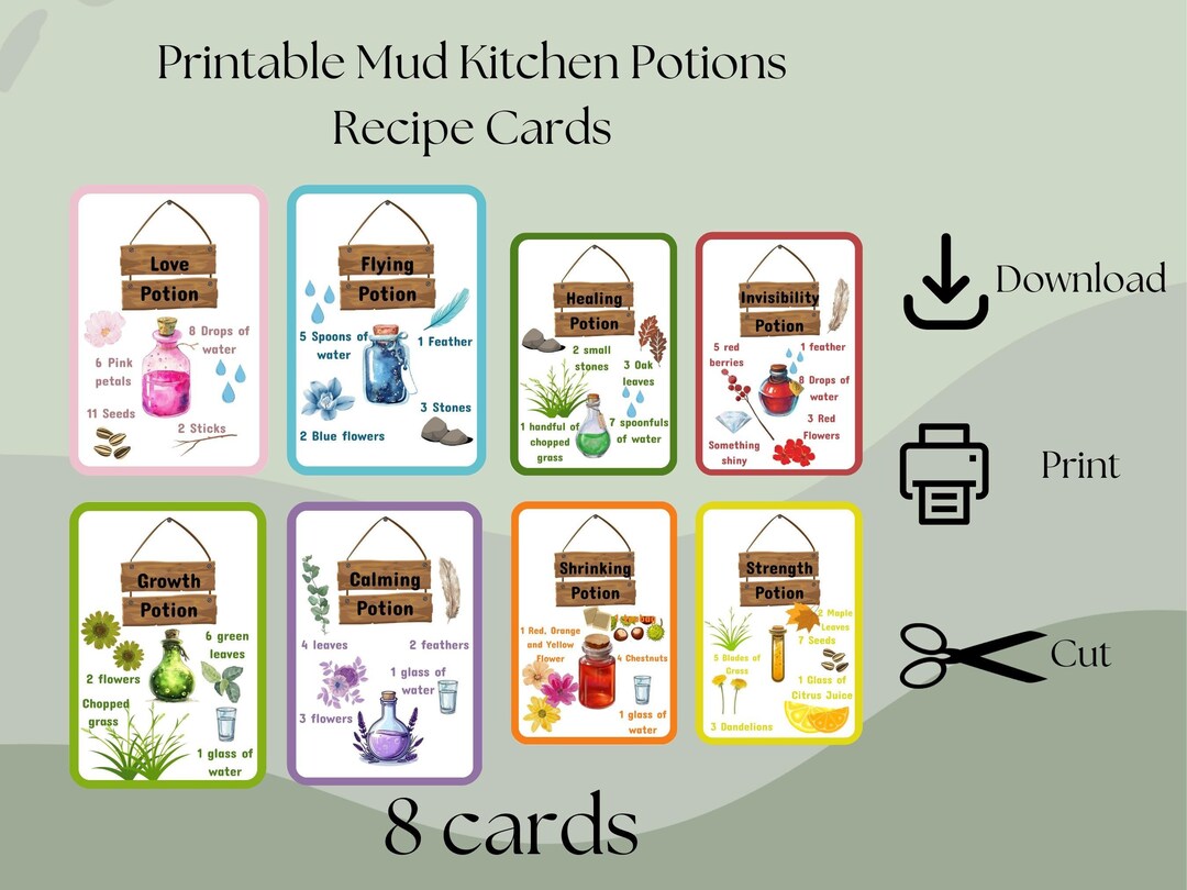Mud Kitchen Potions Recipe Cards, Printable Nature Play Learning ...