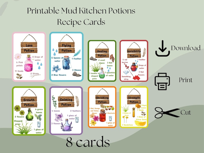 Mud Kitchen Potions Recipe Cards, Printable Nature Play Learning ...