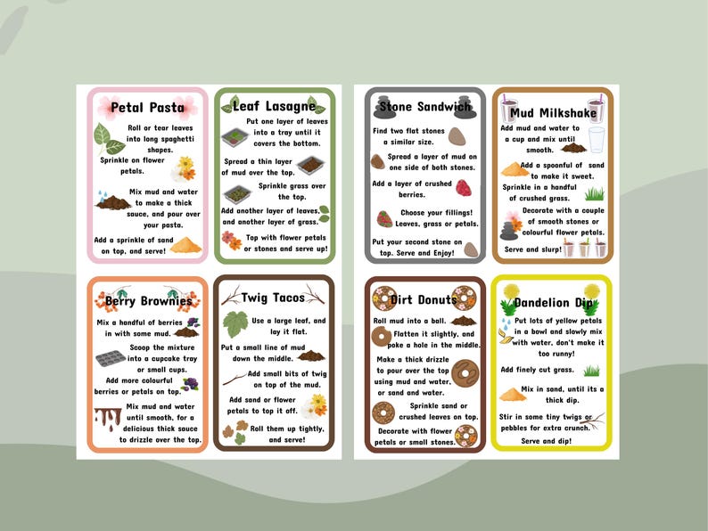 8 Mud Kitchen Recipe Cards – Outdoor Play Printables for Kids | Pretend ...