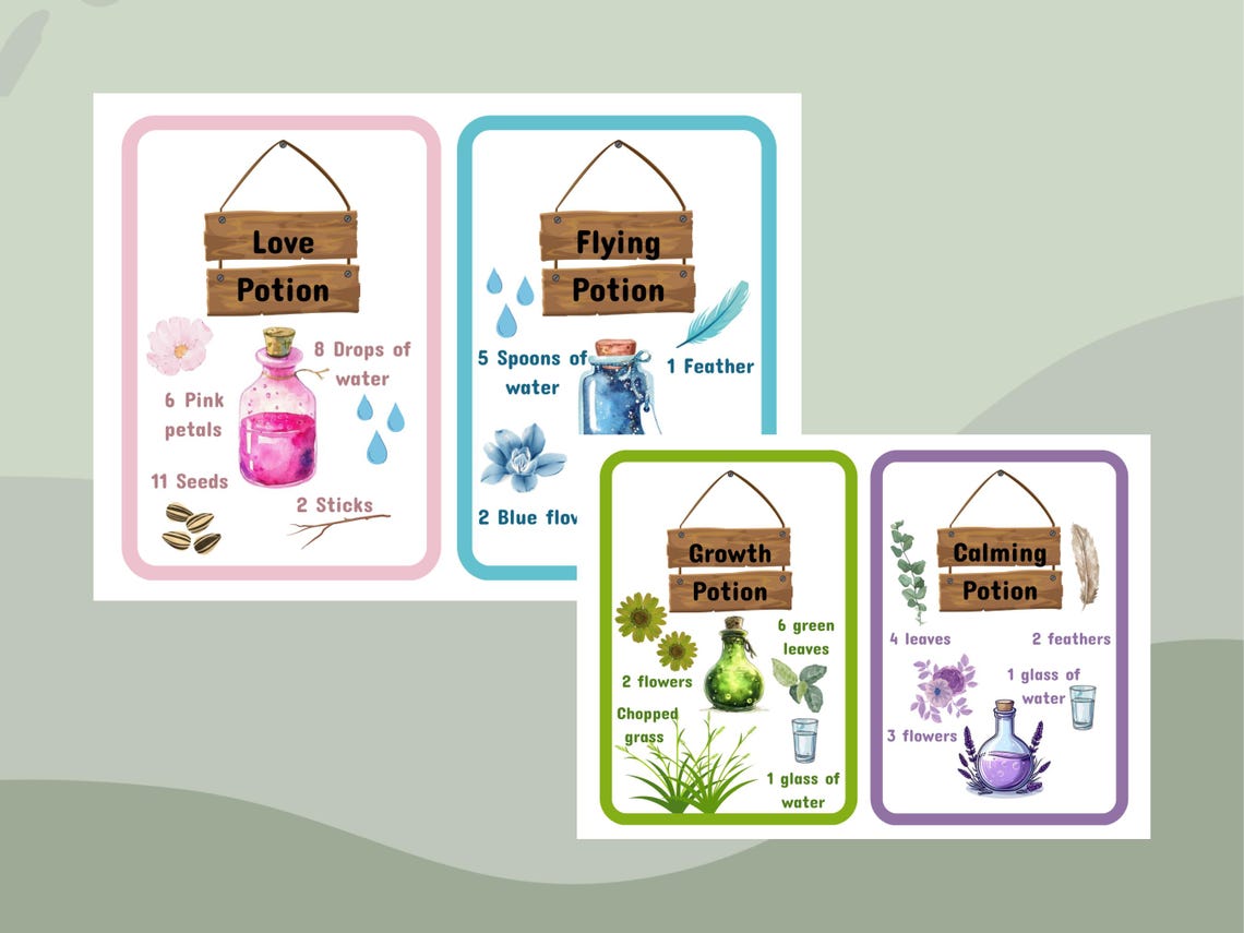 Mud Kitchen Potions Recipe Cards, Printable Nature Play Learning ...