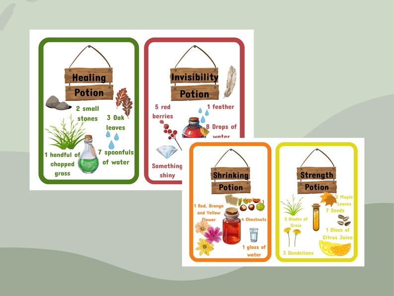 Mud Kitchen Potions Recipe Cards, Printable Nature Play Learning ...