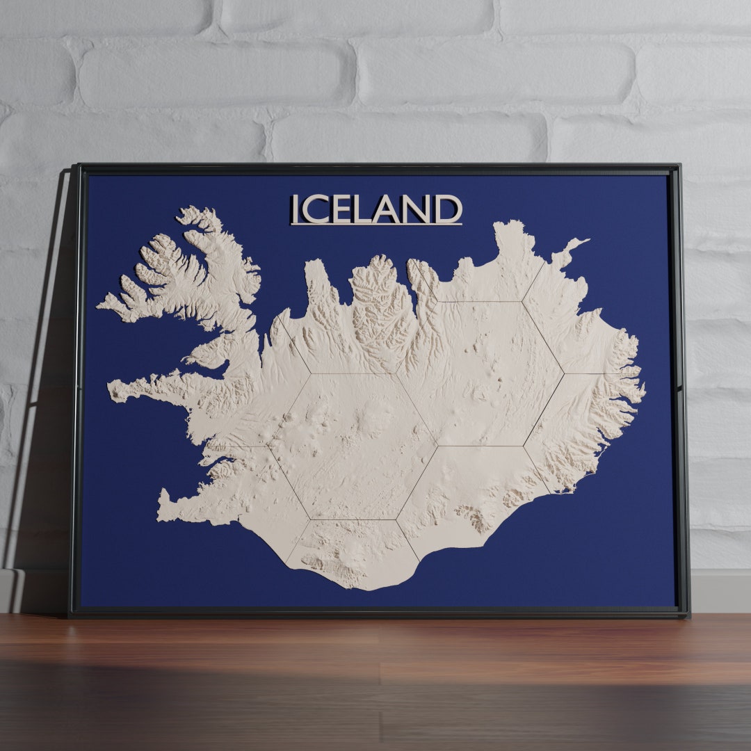Iceland Map Realistic 3D Printed Relief Minimalist Art - Etsy