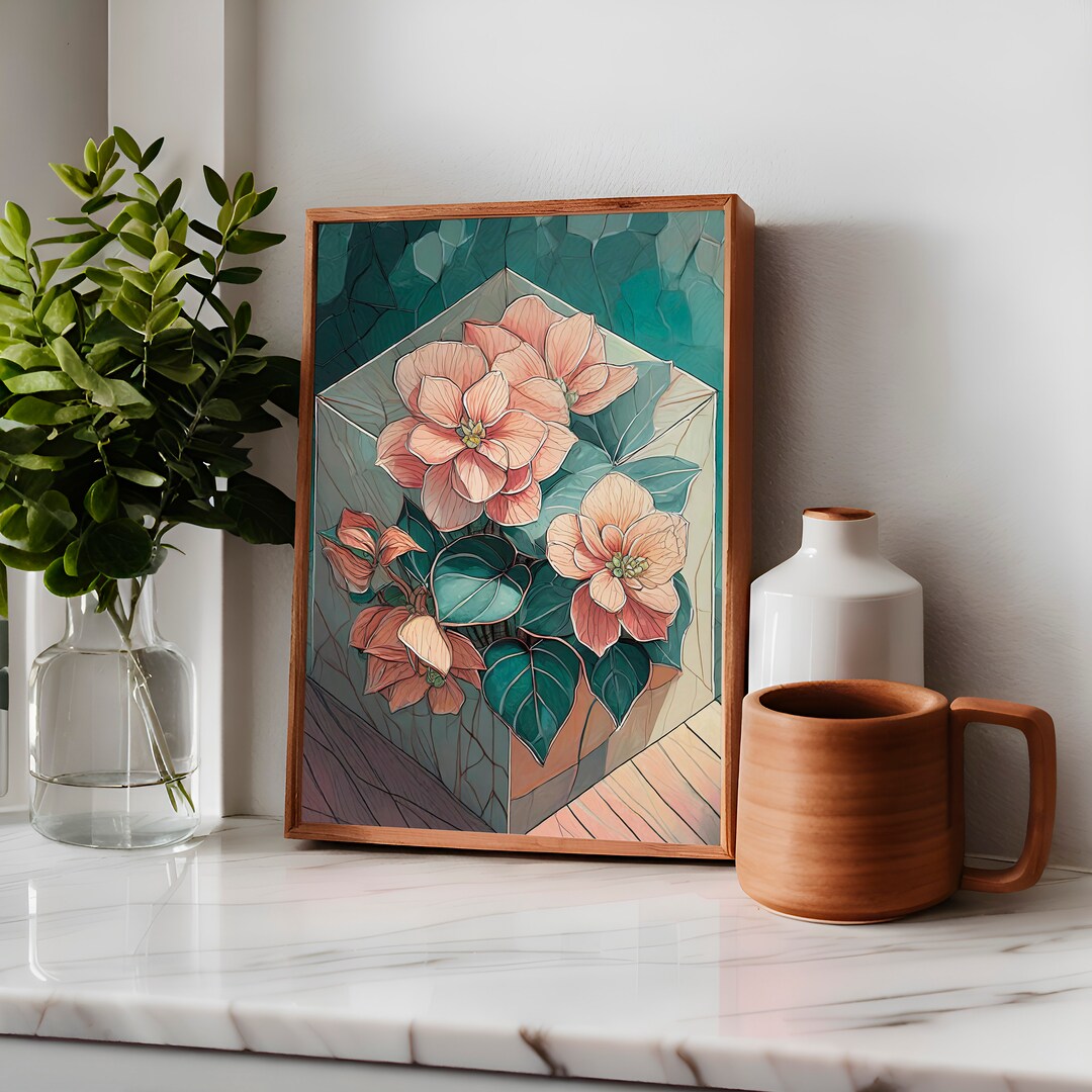 Begonia Flower Poster With Pastel Colors Decor for House Living Room ...