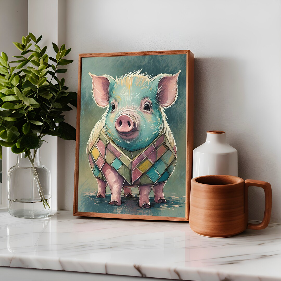 Pig in Cubic World With Pastel Colors Portrait Poster Decor for House ...