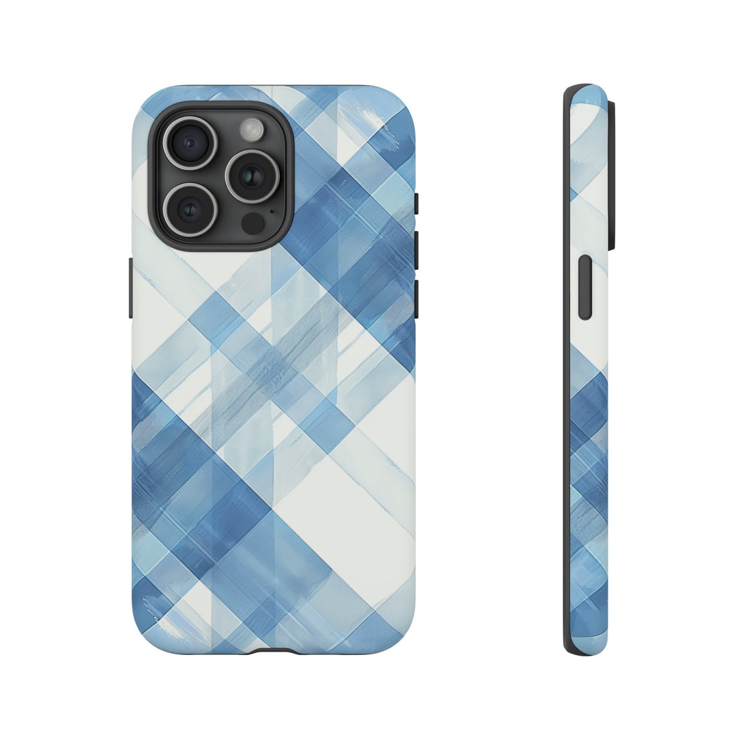 Light Blue Plaid Phone Case, Charming Pattern Mobile Device Cover ...