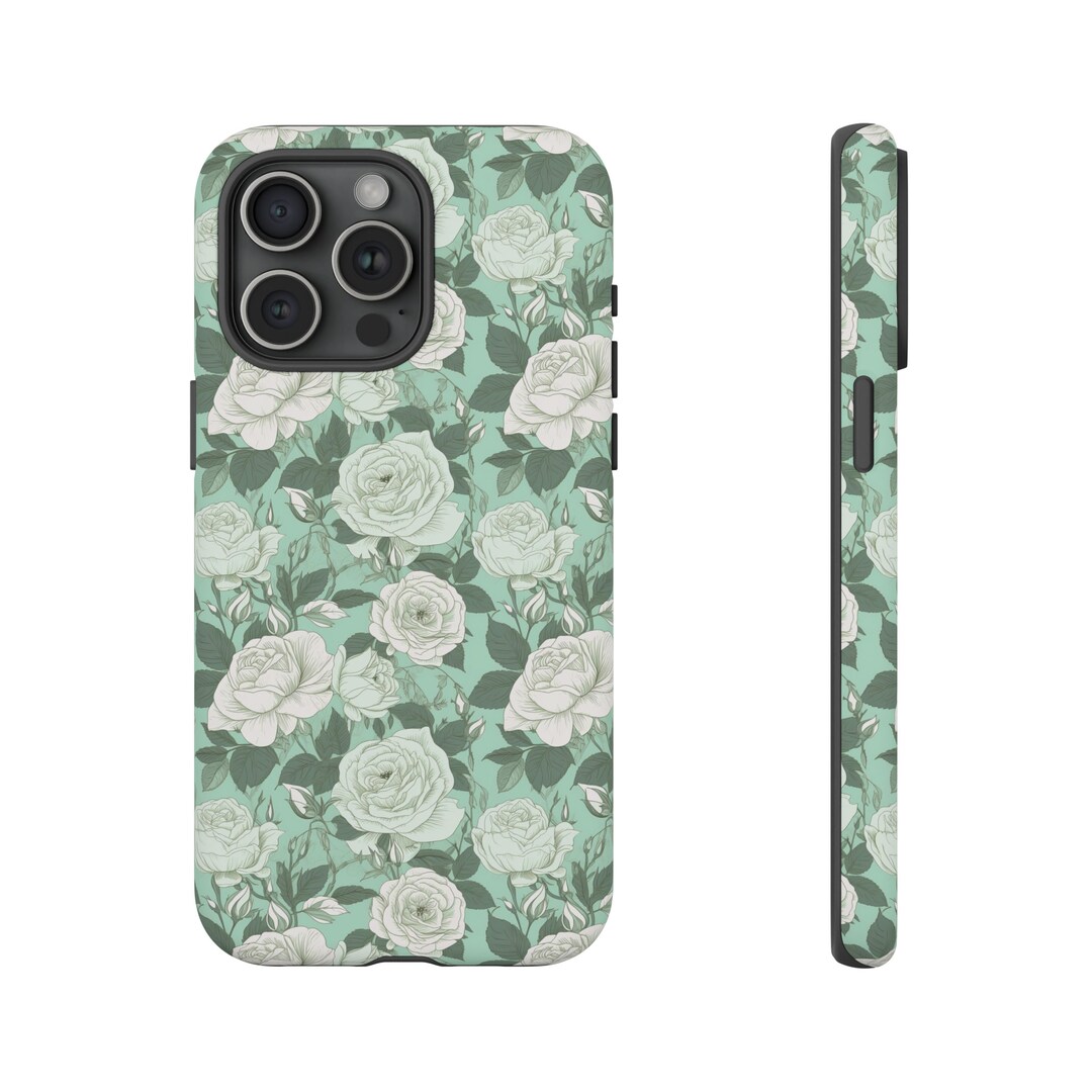 Mint Green Roses Phone Case, Light Floral Mobile Cover, Impact ...