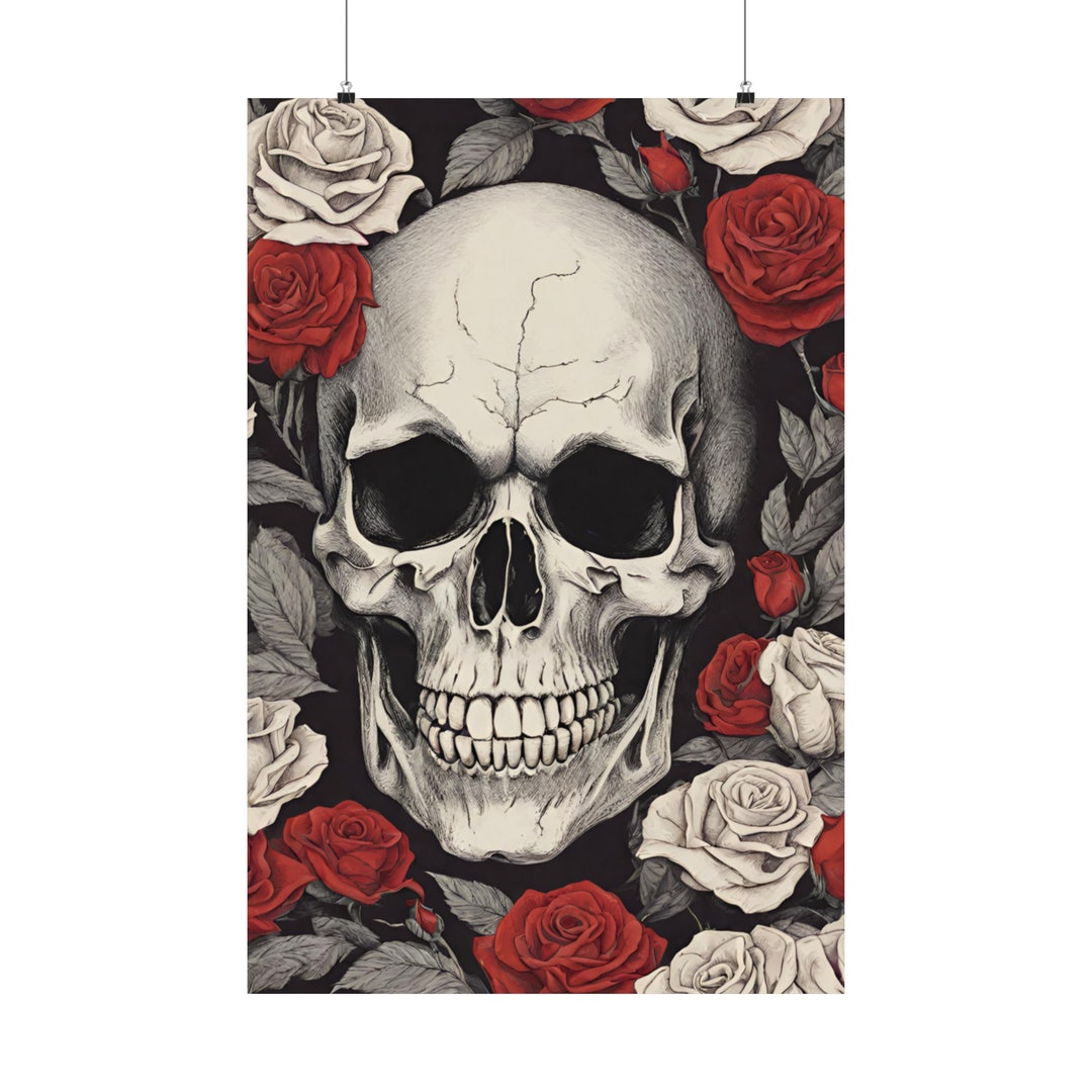 Skull With Roses Matte Vertical Posters - Etsy