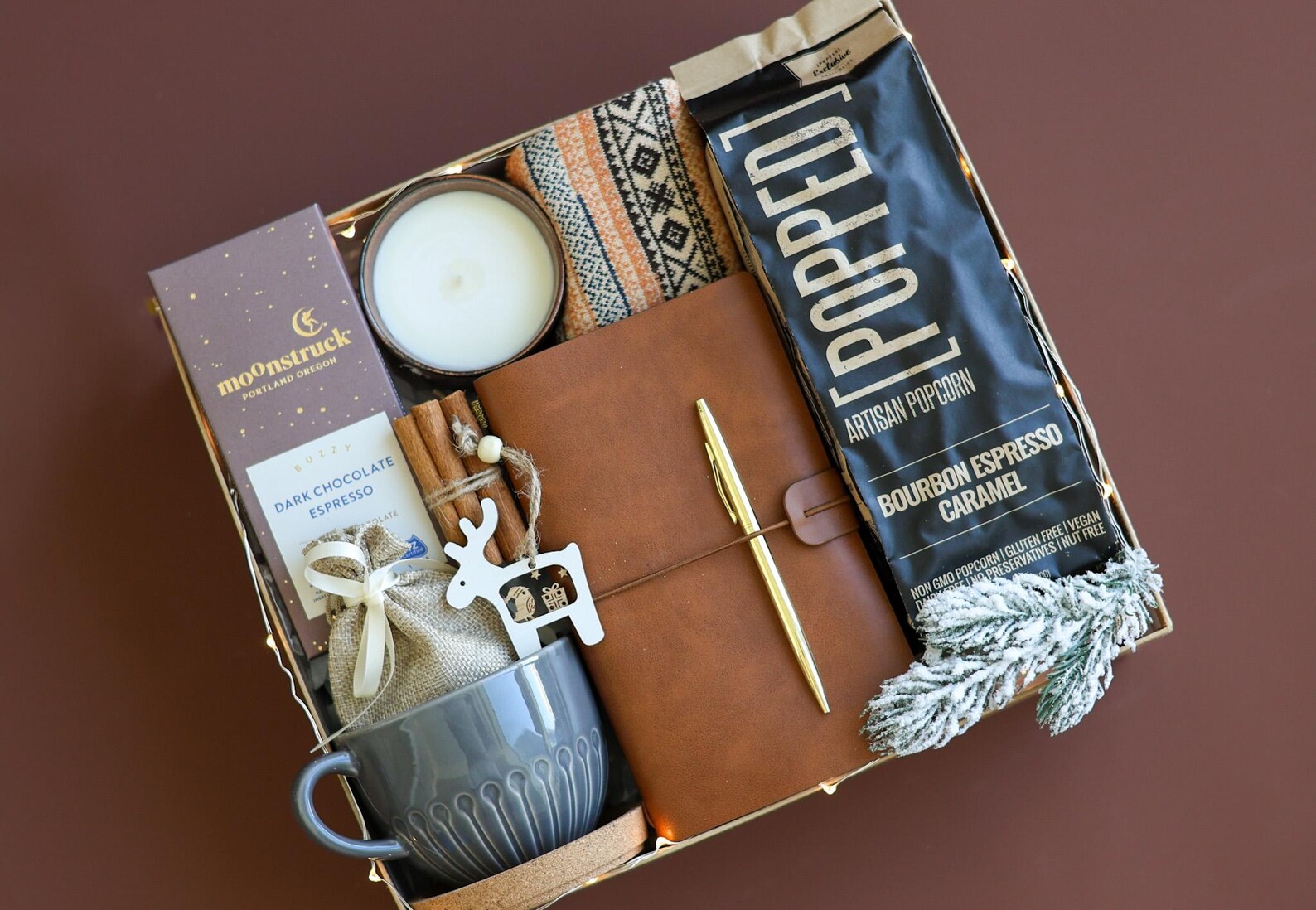 Corporate Gift Box – Gourmet Popcorn, Chocolate, Mug & Leather Journal ...