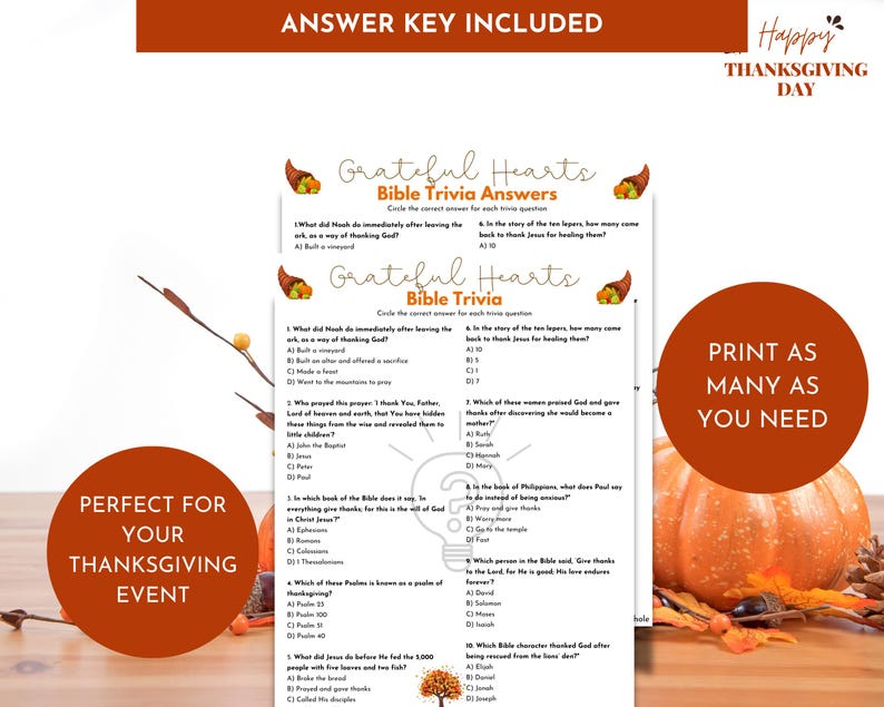 Thanksgiving Bible Trivia Game: Grateful Heart Christian Printable (PDF ...