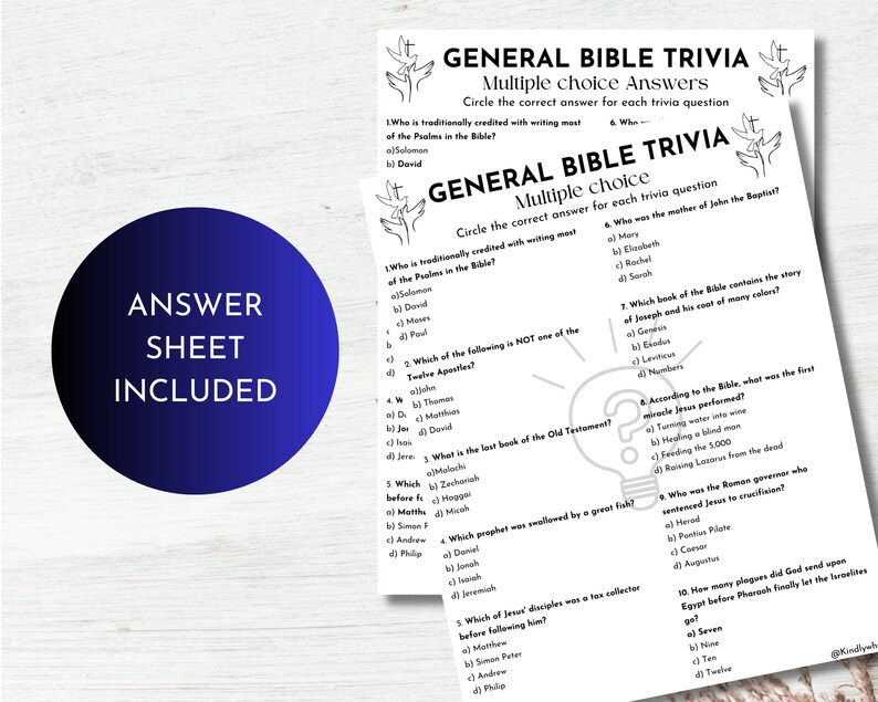 Printable Bible Trivia Game: Christian Quiz, Sunday School (digital ...