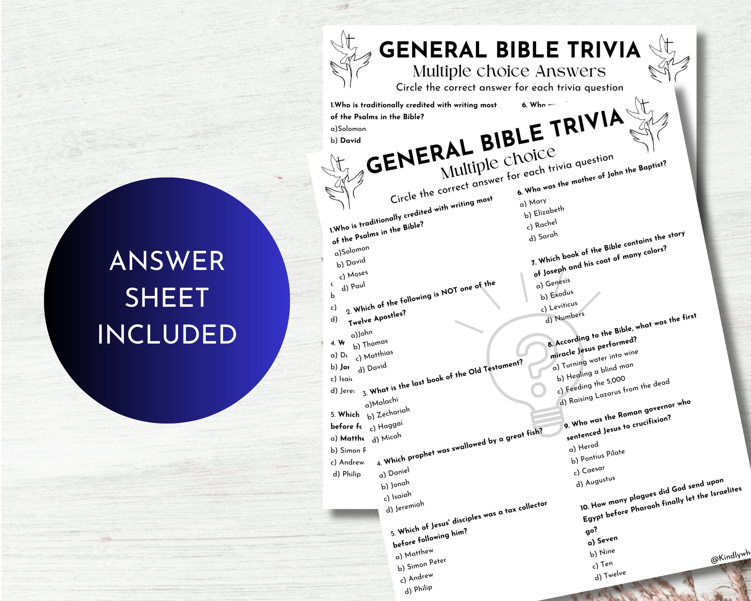 Printable Bible Trivia Game: Christian Quiz, Sunday School (digital ...