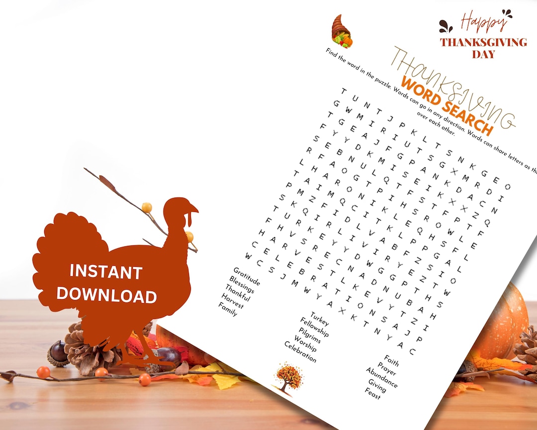 Thanksgiving Bible Word Search Game for Family Gatherings, Church ...