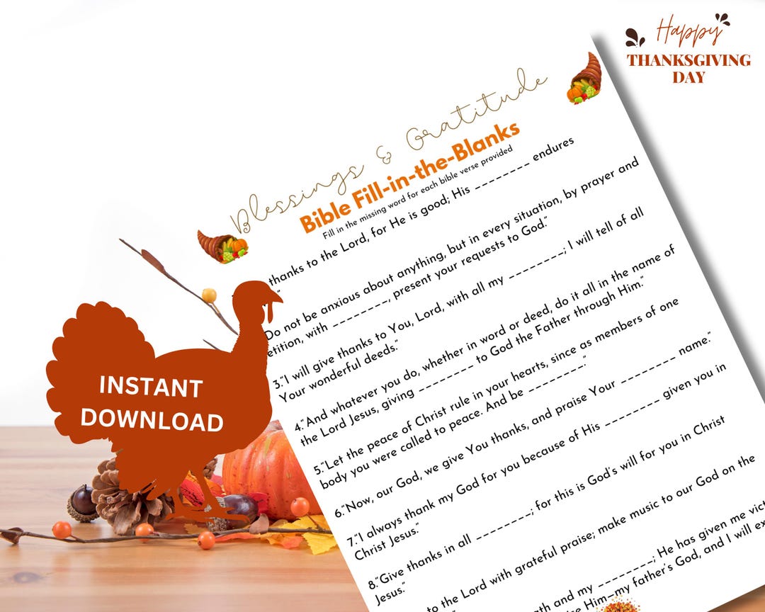 Bible-based Blessing & Gratitude Fill-in-the-blank Thanksgiving Game ...
