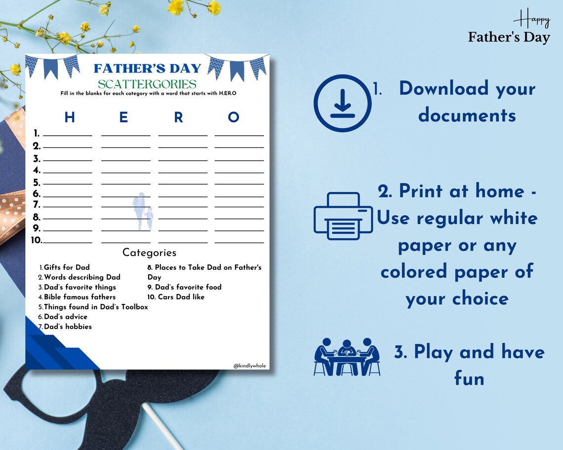 Father's Day Scattergories Game: Printable Family Fun (digital Download ...