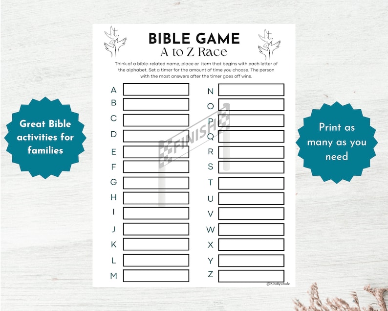 A-Z Race Printable Bible Game, Bible Study Group Party Game, Church ...