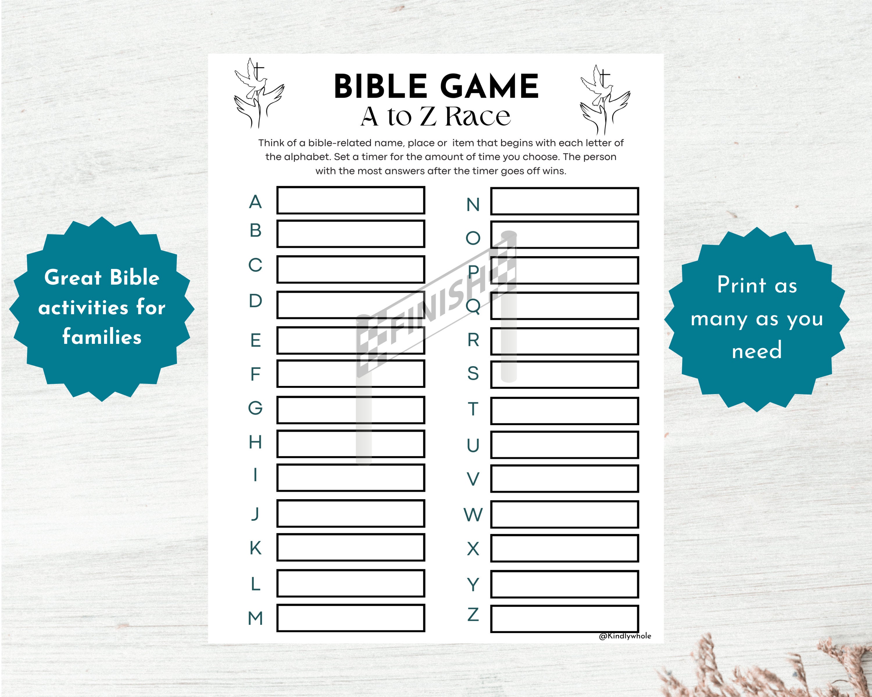 A-Z Race Printable Bible Game, Bible Study Group Party Game, Church ...