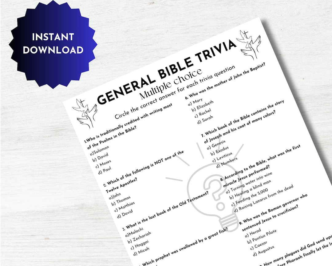 Printable Bible Trivia Game: Christian Quiz, Sunday School (digital ...