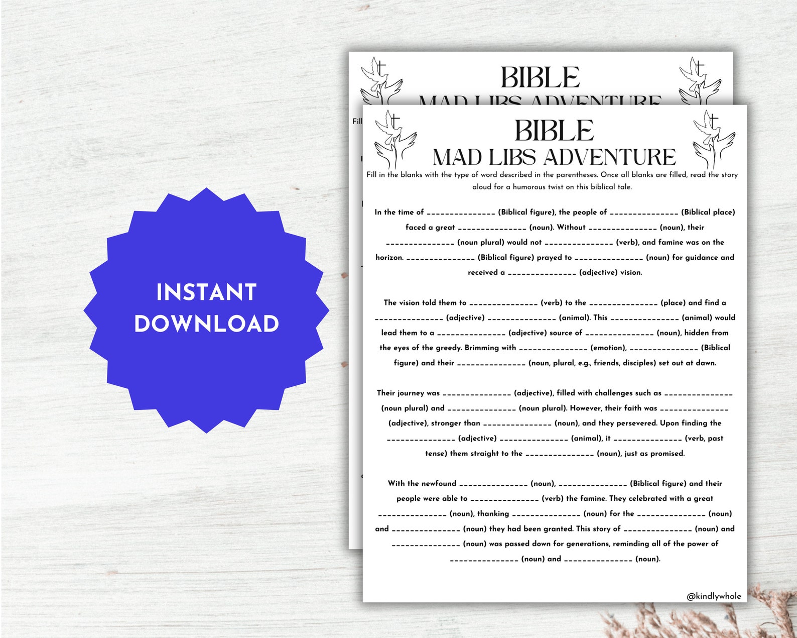 Bible Mad Libs Game: Printable Sunday School Activity (instant Download ...
