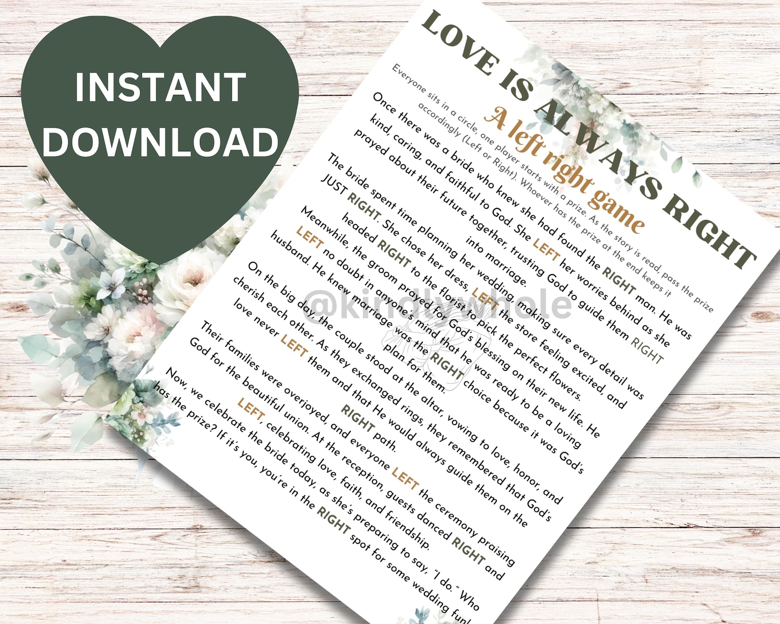 Christian Bridal Shower Game: Love is Always Right (digital Download ...