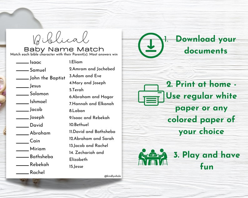 Bible Baby Name Match Game: Printable Baby Shower Activity (digital ...