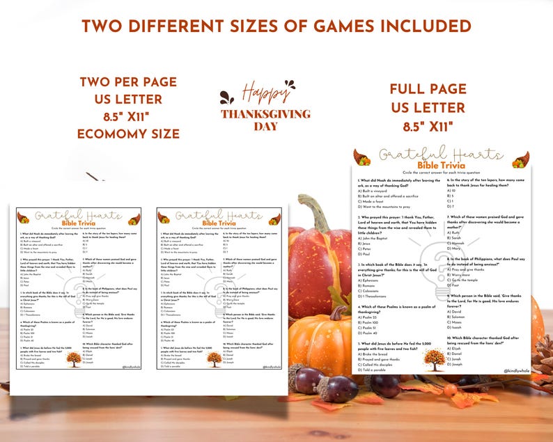 Thanksgiving Bible Trivia Game: Grateful Heart Christian Printable (PDF ...