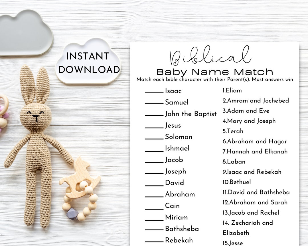 Bible Baby Name Match Game, Bible Games, Baby Shower Games, Baby Shower ...
