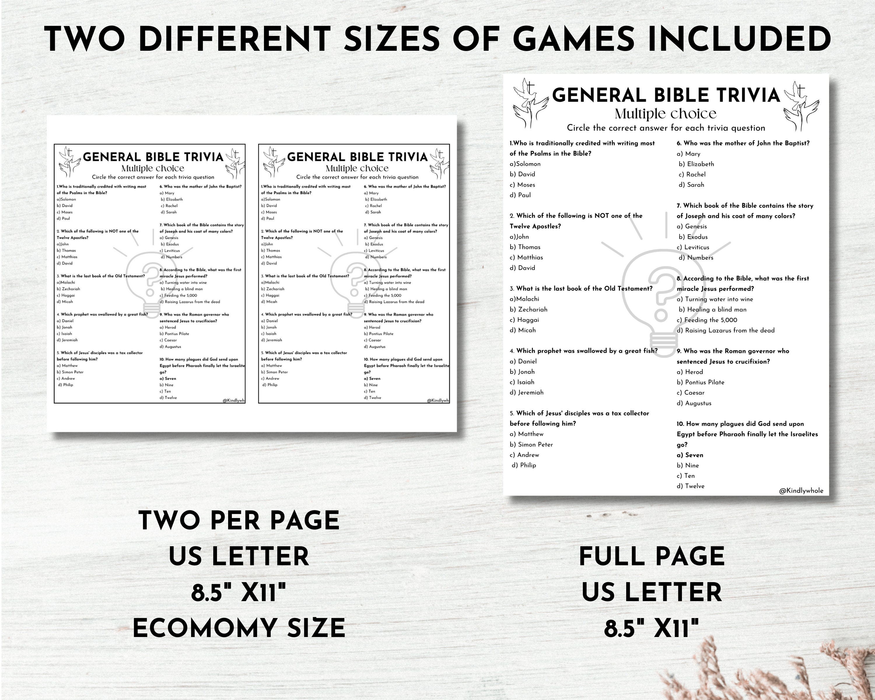 Printable Bible Trivia Game: Christian Quiz, Sunday School (digital ...