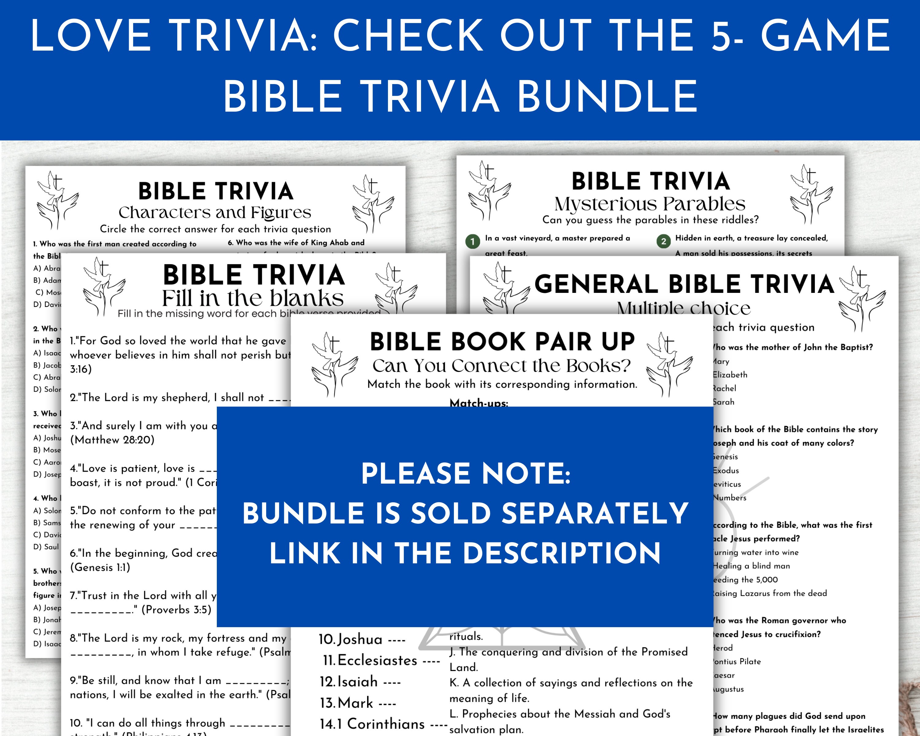 Printable Bible Trivia Game: Christian Quiz, Sunday School (digital ...