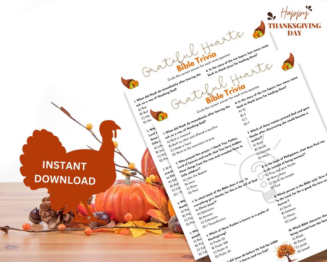 Thanksgiving Bible Trivia Game: Grateful Heart Christian Printable (PDF ...