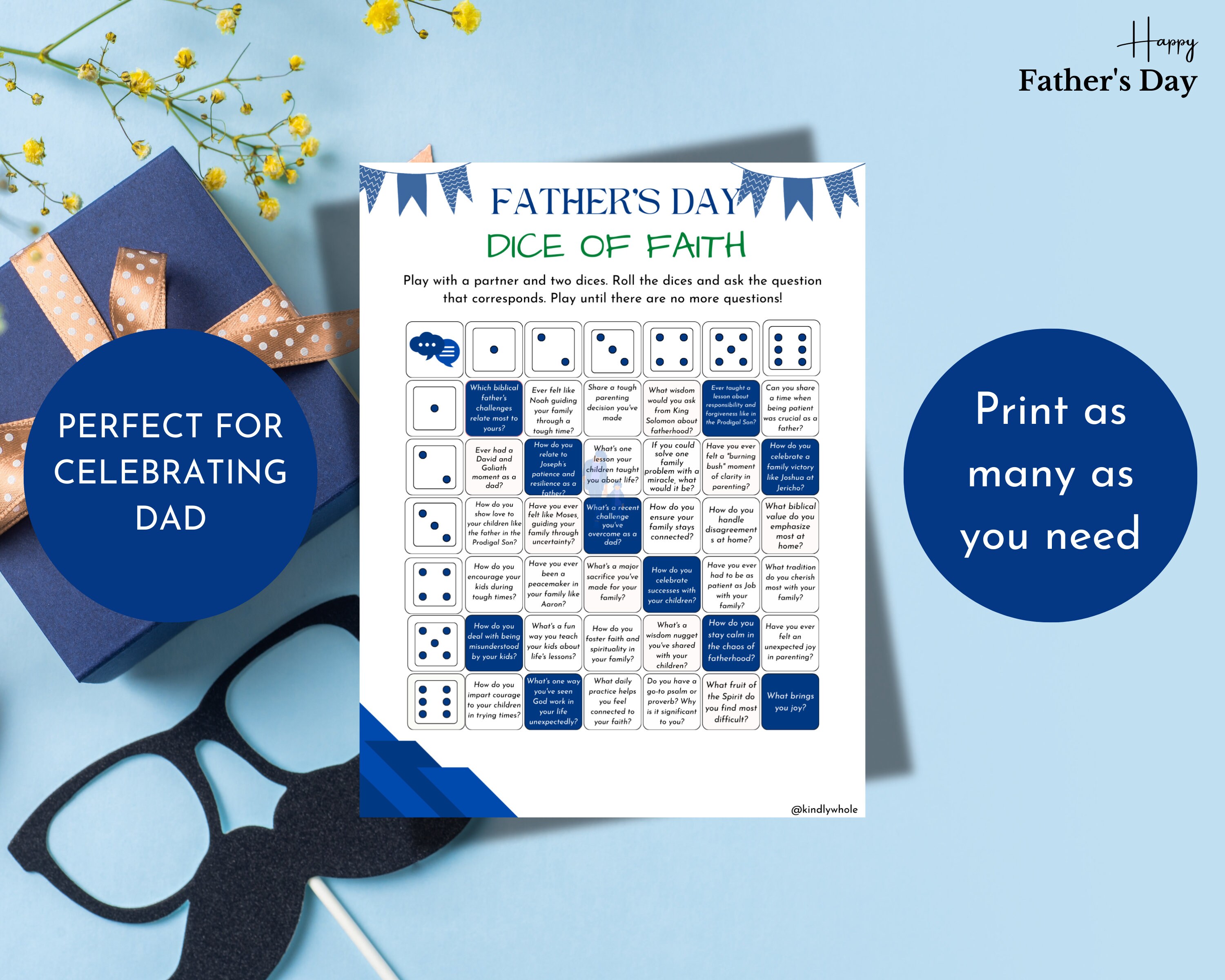 Fathers Day Dice Roll & Share Game Printable, Bible Roll Dice Breaker ...