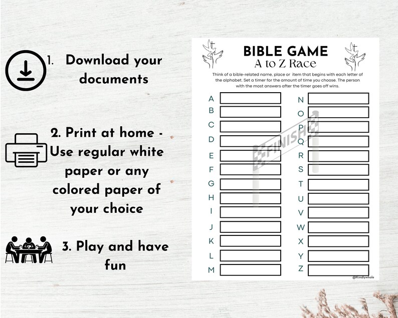 A-Z Race Printable Bible Game, Bible Study Group Party Game, Church ...